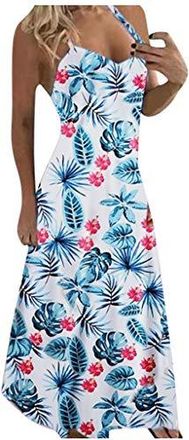 Generic Robe boh&egrave;me pour femme, col en V, imprim&eacute; floral, sans manches, &eacute;l&eacute;gante, Vert, XXL