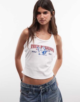 True Religion klassisches Tanktop mit Racerback und Logo-Verzierung in Wei&szlig;-Schwarz