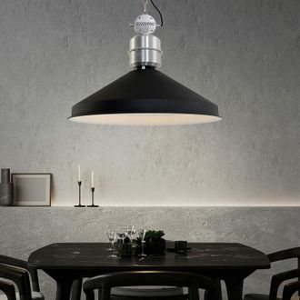 Steinhauer H&auml;ngelampe H&auml;ngeleuchte Pendelleuchte Esszimmerlampe K&uuml;chenleuchte, H&ouml;he anpassbar, Metall schwarz matt, 1x E27 Fassung, DxH 56x195cm