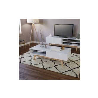 Les Tendances Les Tendances - Table basse home 1 tiroir / Blanc/ 120x60x38