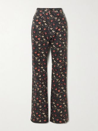R13 Jane Halbhohe Jeans Mit Schmalem Bein Und Print - Schwarz