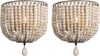 Newrays 2 Pack Vintage Wood Bead Wandleuchte Grau Weiß Finishing Retro Antik mit Festverdrahtet für Schlafzimmerarmaturen