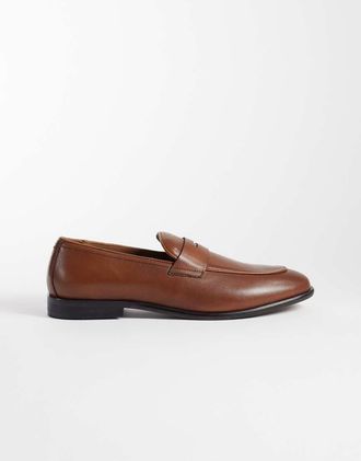Asos mocassins penny slim en cuir camel-Marron