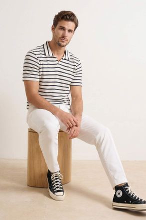 Trendyol MAN Herren Dunkelblau Gestreift Kurz Regular Fit Poloshirts