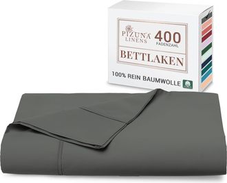 Pizuna Bettlaken ohne Gummizug Baumwolle 180x280 cm Dunkelgrau, 400 Fadenzahl 100% Langstapel Baumwolle Bettlaken, Satinbindung Flachlaken Mit stilvollem 5 c
