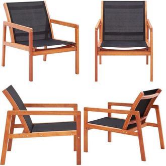 vidaXL Vidaxl - Garten-Loungestuhl Schwarz Massivholz Eukalyptus und Textilene - Gartensessel - Gartenstuhl - Loungesessel - Esszimmerstuhl - Holzsessel