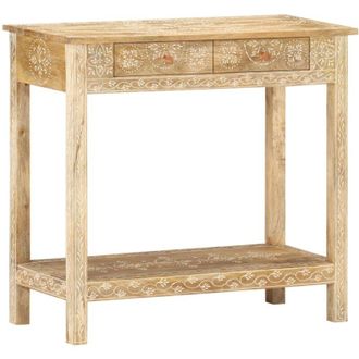 vidaXL Vidaxl - Table console en bois de manguier massif 80x35x74 cm - 2 tiroirs et &eacute;tag&egrave;re - Finition naturelle et motif peint &agrave; la main