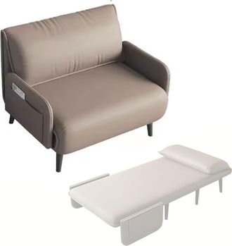 Generic Schlafsessel Klappsofa Mit Schlaffunktion Schlafsofa Umwandelbar Armlehnen Mit Stauraum Kunstleder Metallbeine DREI Veränderbare Konfigurationen(Khaki