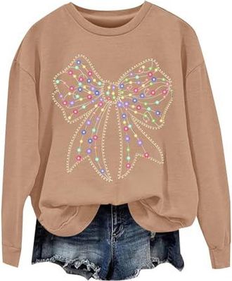 Generic Sweats de Noël pour femmes à manches longues et col rond pour femmes, motif de Noël décontracté, sweat-shirt tendance pour entraînement, automne, Swea