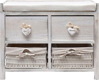 Mobili Rebecca Rebecca Mobili Truhe Sitzbank 2 Schubladen 2 Weidenkörbe weiß Shabby 46x60x30