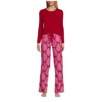 Lands End Pyjama-Set mit Flanellhose, Damen, Gr&ouml;&szlig;e:36-38 regular, Pink, Baumwolle/Baumwoll-Mischung/Viskose-Mischung, by Lands End