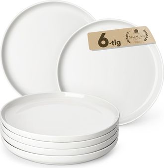 Malacasa LUNA Teller Groß für 6 Personen, Ø 26 cm Speiseteller aus weißem Porzellan, Teller Set, Geschirr für Spülmaschine und Mikrowelle, Servierteller mit er