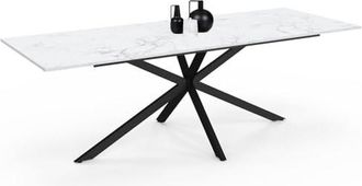 IDMarket Table à Manger Extensible Rectangle Alix 8-12 Personnes Pied araignée Noir Plateau Effet marbre Blanc Alaska 200-240 cm