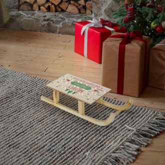 ECD Germany LED Deko Schlitten aus Holz mit warmwei&szlig;en LEDs, 42 x 16 cm, Natur-Braun, batterriebetrieben, Beleuchteter Dekoschlitten mit Timer, Weihnachtsdeko Wei