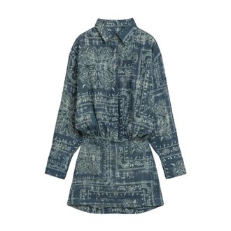 A Paper Kid Femme, Robes, Bleu, Taille: 40 FR Bandana Print Shirt Dress