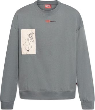 Diesel Homme, Sweatshirts et sweats &agrave; capuche, Gris, Taille: XL T-shirt &agrave; manches longues avec motifs de tatouage