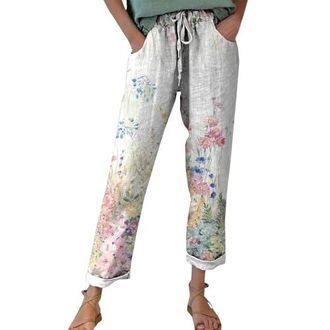 Generic Pantalon Lin Femme &Eacute;t&eacute; Fluide D&eacute;contract&eacute; Womens Autumn Fragrant Linen Print Casual Pants Perfect for Spring Comfortable and Trendy for Relaxed Days a
