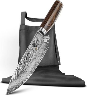 Kai Shun Premier Tim Mälzer Geschenkset - Exklusives Kochmesser 20cm mit Damaststahlklinge + hochwertige Kochschürze - für Profis & Hobbyköche - Edle Gesc
