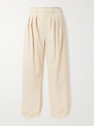 Christophe Lemaire Pantalon Droit En Laine Mélangée À Plis - Crème