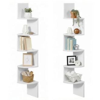 Vasagle Eckregal 2er Set, Wandregal mit 5 Ablagen, Schweberegal f&uuml;r K&uuml;che, Schlafzimmer, Wohnzimmer, Arbeitszimmer, Pflanzen, CDs, Deko, Souvenirs, wei&szlig; LLS82
