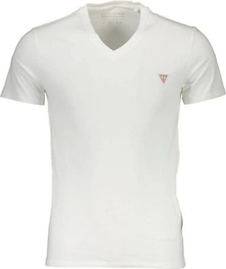 Guess Homme, Tops, Blanc, Taille: 2XL T-shirt blanc col en V coupe r&eacute;guli&egrave;re