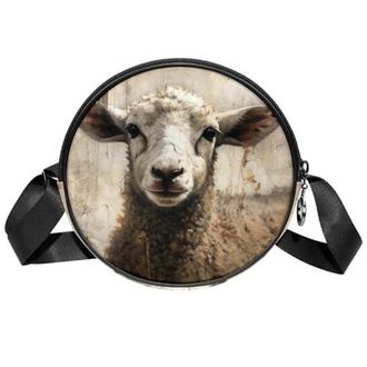 Generic Sac &agrave; bandouli&egrave;re rond pour femme, petit sac &agrave; bandouli&egrave;re vintage en forme de mouton avec fermeture &eacute;clair, bretelles r&eacute;glables, sac &agrave; main rond d&eacute;co