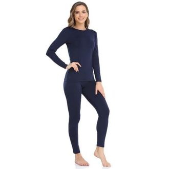 Generic Ensembles thermiques pour femmes par temps froid, couche de base doubl&eacute;e en polaire pour temps froid, chemises et bas &agrave; manches longues, bleu, 3XL