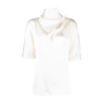 Jil Sander Satin-Bluse mit V-Ausschnitt - - Blouses & Shirts - Damen - Beige - M