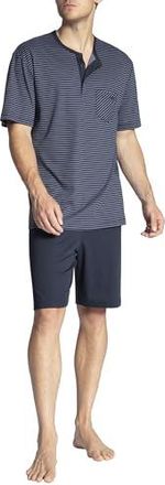 CALIDA Relax Streamline Pyjama Court à Boutons Homme, 100% Coton, Pantalon avec élastique recouvert de Tissu