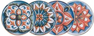 Villa D'Este Home Tivoli Le Maioliche Pizzateller/Servierteller aus Porzellan, &Oslash; 33 cm, hergestellt in Italien, 4 St&uuml;ck