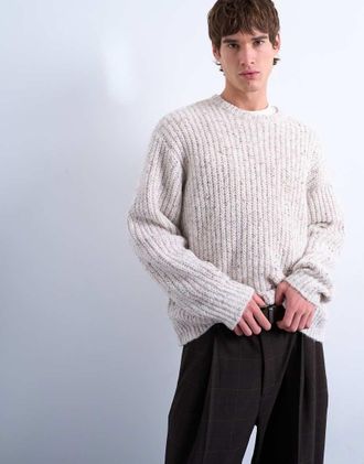 Topman Pull d&eacute;contract&eacute; en maille - &Eacute;cru mouchet&eacute;-Neutre