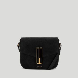 DeMellier The Small Vancouver Fermoir en daim noir et émail lisse noir DeMellier