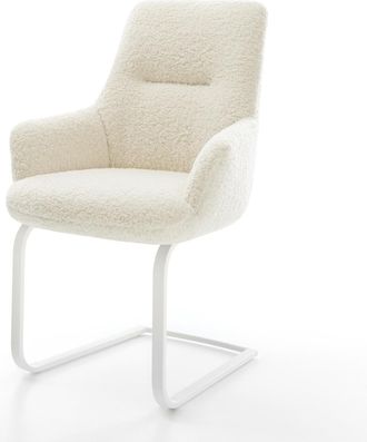 DELIFE Freischwinger Zelia-Flex mit Armlehnen Teddystoff Beige Freischwinger flach Wei&szlig; Taschenfederkern, Esszimmerst&uuml;hle