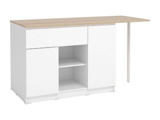 Vente-Unique K&uuml;cheninsel mit 2 T&uuml;ren, 1 Schubladen & 2 Regalf&auml;chern - Wei&szlig; & Helle Holzfarben - TUNORI