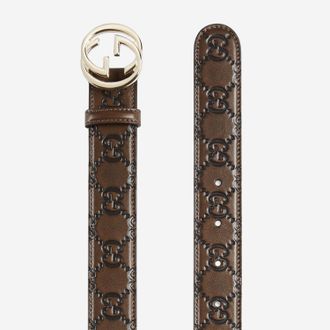 Gucci Womens Crossed Buckle Leather Belt Brown