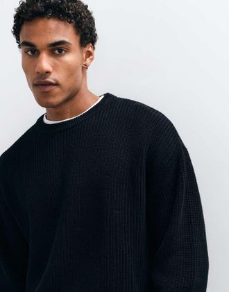Cotton On pull en maille coupe carr&eacute;e col rond noir intense