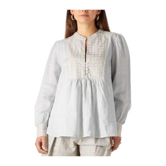 Greek Archaic Kori Hellblaue Leinenbluse - - Blouses & Shirts - Damen - Blau - S