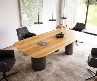 DELIFE Esstisch Edge Boot 240x120x2,5-3 Eiche Natur Troa Metall Schwarz Schweizer Kante, Esstische