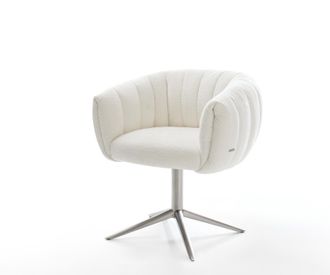 DELIFE Drehstuhl Jada-Flex Boucl&eacute; Soft Beige Fu&szlig;kreuz Edelstahl 360&deg; drehbar Wippfunktion Taschenfederkern, Esszimmerst&uuml;hle