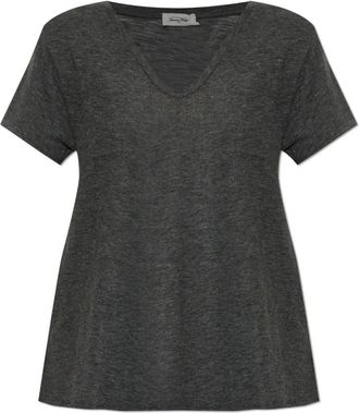 American Vintage Femme, Tops, Gris, Taille: 36 FR T-shirt col en V Jacksonville