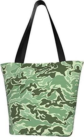 AOOEDM Sac fourre-tout r&eacute;utilisable motif Camouflage vert femmes sac &agrave; main d&eacute;contract&eacute; sacs &agrave; bandouli&egrave;re pour faire les courses &eacute;picerie voyage &agrave; lext&eacute;rieu