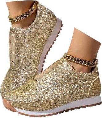 Minetom Baskets Brillantes Femme Chaussures De Course &Eacute;tincelantes Confortables Semelle &Eacute;paisse pour La Marche Tennis Jogging A Or 43 EU