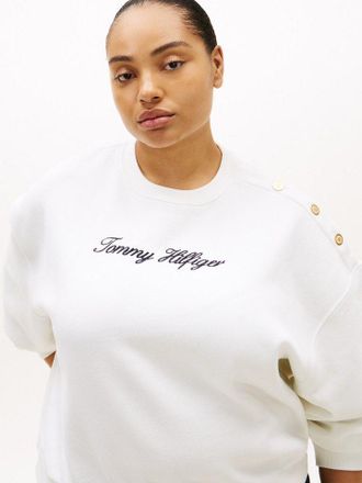 Tommy Hilfiger Sweatshirt CRV GOLD BTN SCRIPT FLEECE SWRT in gro&szlig;en Gr&ouml;&szlig;en, mit goldfarbenen Zier-Kn&ouml;pfen