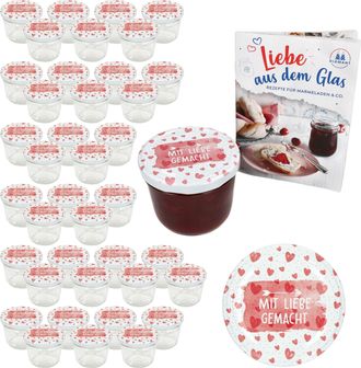 MamboCat 40er Set Sturzglas 230 ml mit Schraub-Deckel Mit Liebe gemacht I Einmachgläser + TO 82 Deckel mit Diamant-Zucker-Rezept I Vorratsgläser einkochen & ko
