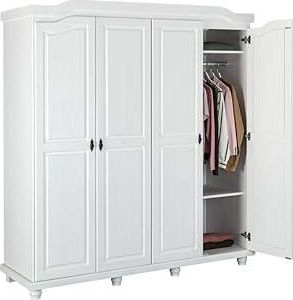 Inter Link SAS Grande Armoire Fonctionnelle - 4 Portes - 4 niches - 2 penderies - Armoire en pin Massif - Blanc Vernis - Largeur :183cm Profondeur :60cm Hauteur : 19