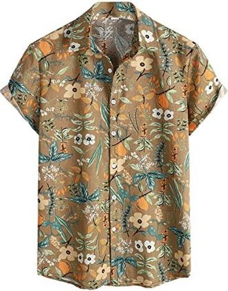 Generic Chemise en coton et lin pour homme - Haut de sport 2026 pour homme - Printemps et &eacute;t&eacute; - &Eacute;l&eacute;gant et d&eacute;contract&eacute; - Chemise imprim&eacute;e &agrave; revers - Manches c