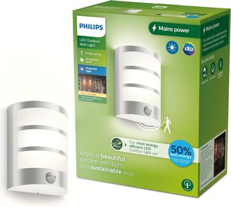Philips Outdoor Ultra-Efficient Python Wandleuchte 3,8W, Bewegungssensor, 2700 Kelvin, IP44 wetterfest, edelstahl