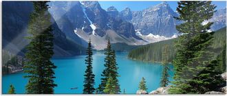 Pixxprint Glasbild Panorama, Wandbild aus Echtglas, Moraine Lake kanadische Berge, 120x50 cm, inkl. Aufhängung und Abstandshalter