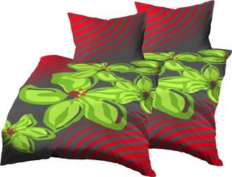 Gerald Wittmann 4teilig Bettw&auml;sche-Set 2X 140x200 cm + 2X 70x90 cm, Baumwolle Renforce, Blumen Gr&uuml;n Anthrazit Rot