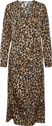 Vero Moda Damen Midi Kleid VMVerena 7/8 Wrap Dress Wickeloptik Leopard-Muster 10323869 Tigers Eye Verena XL